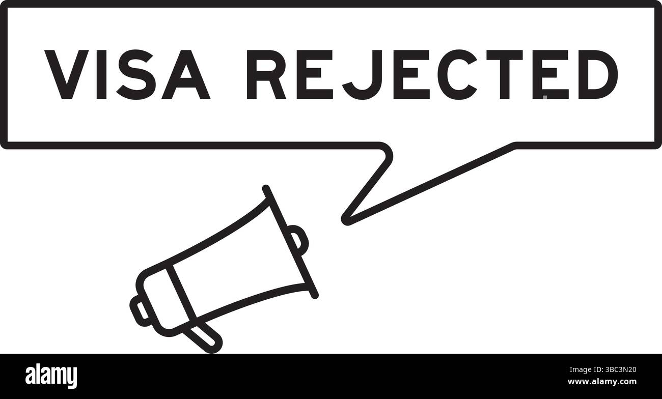 Megaphone icon with speech bubble in word visa rejected on white ...