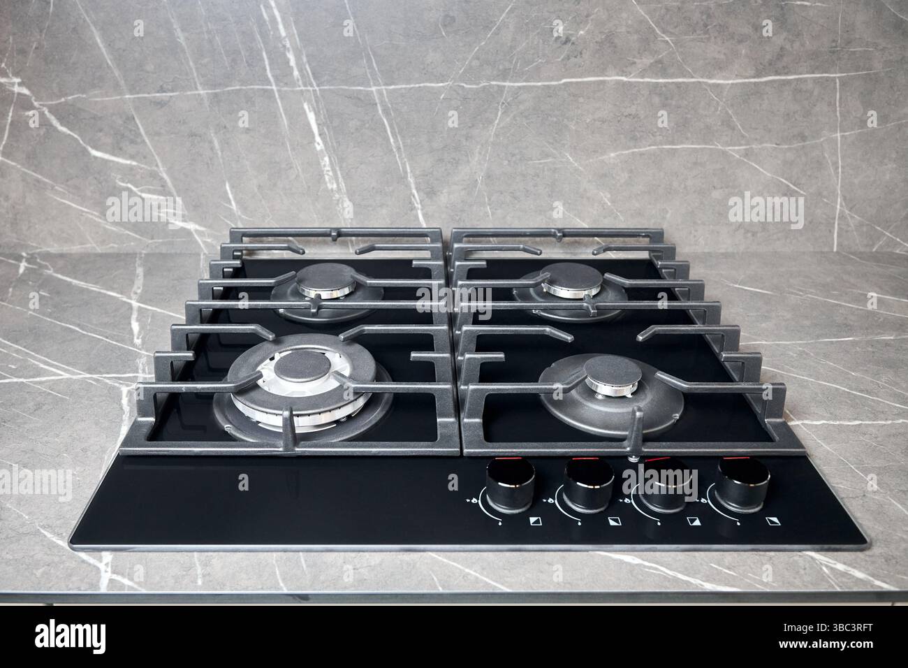Contemporary black tempered glass gas stove hob with wok burner with ...