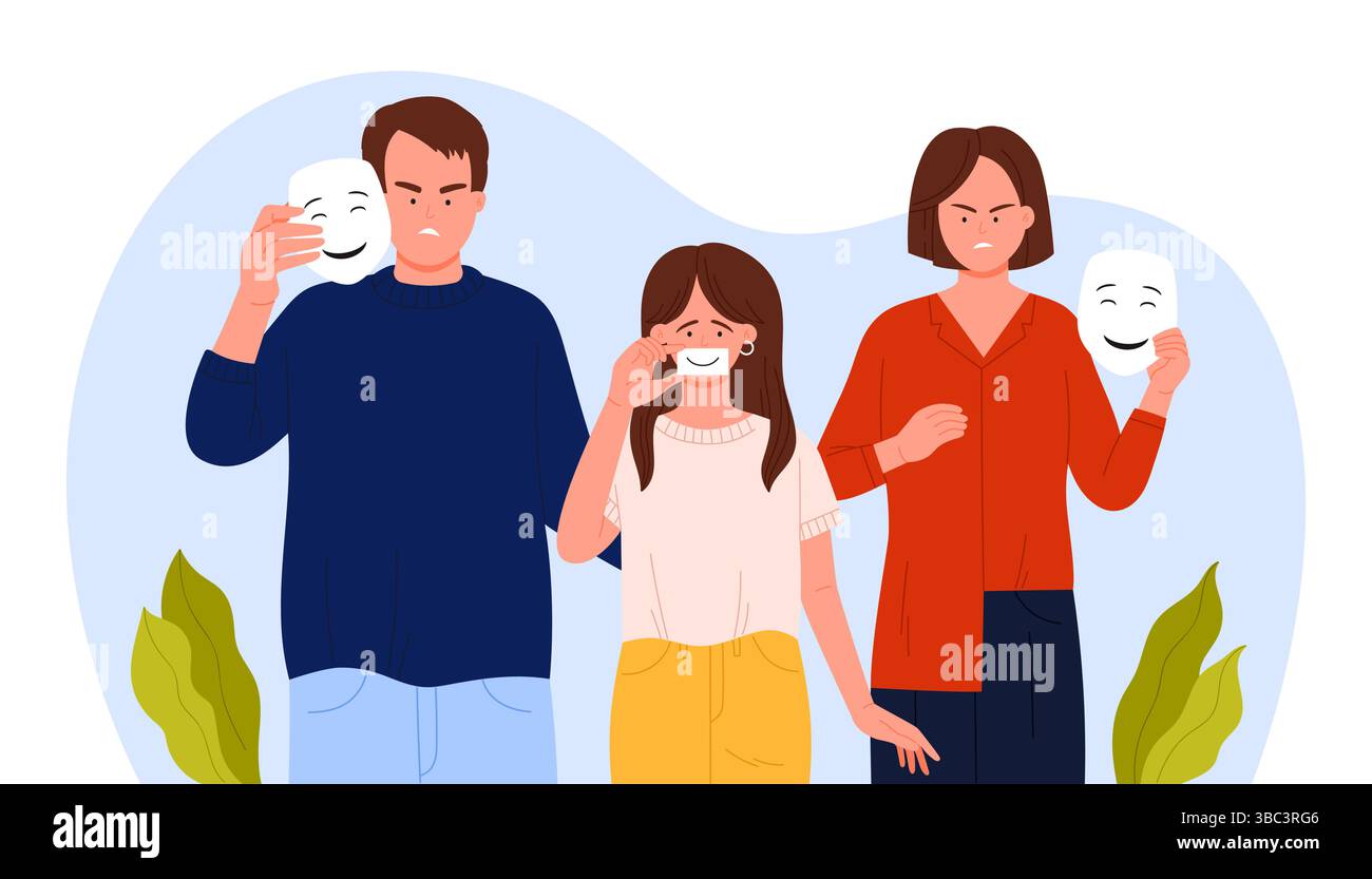 Family members holding masks reveal hidden emotions and strained ...