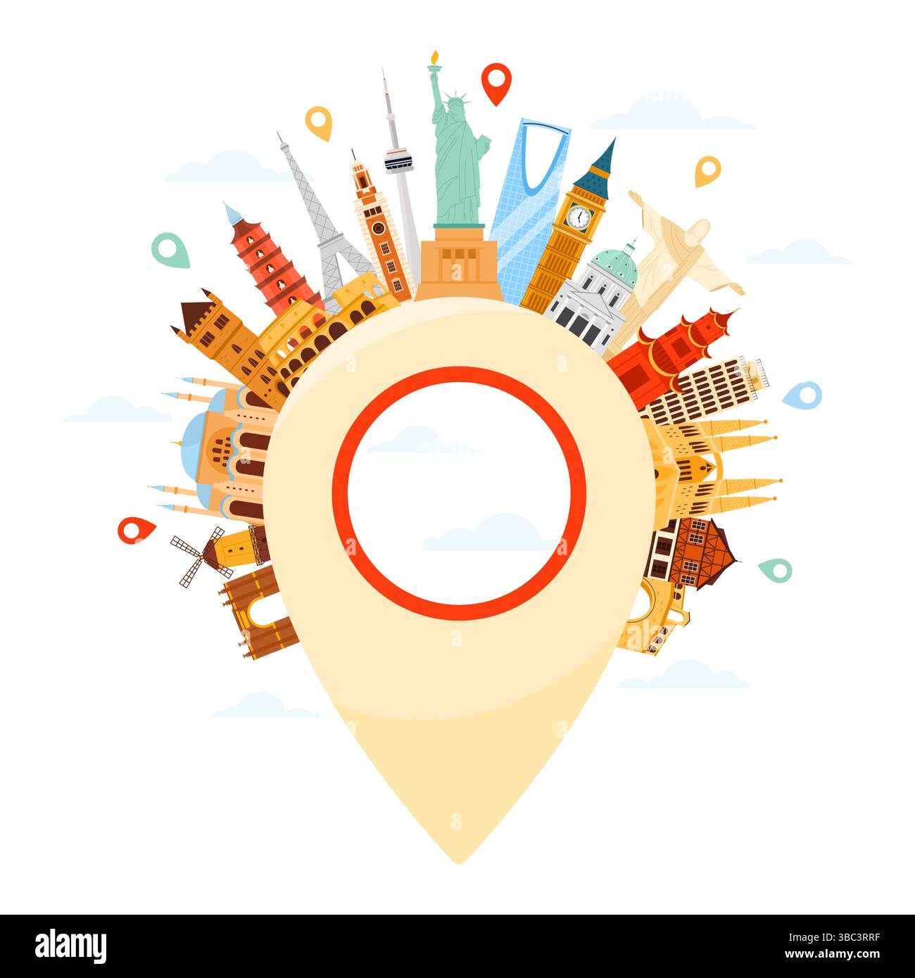 Location point with modern and old traditional buildings, famous ...