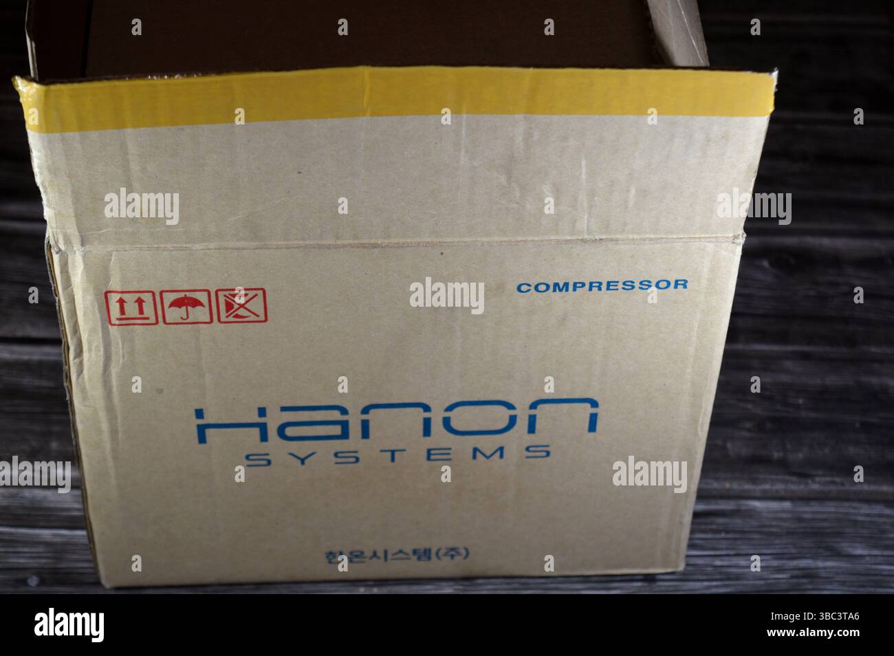 Cairo, Egypt, May 10 2025: New Hanon car compressor, The compressor is ...