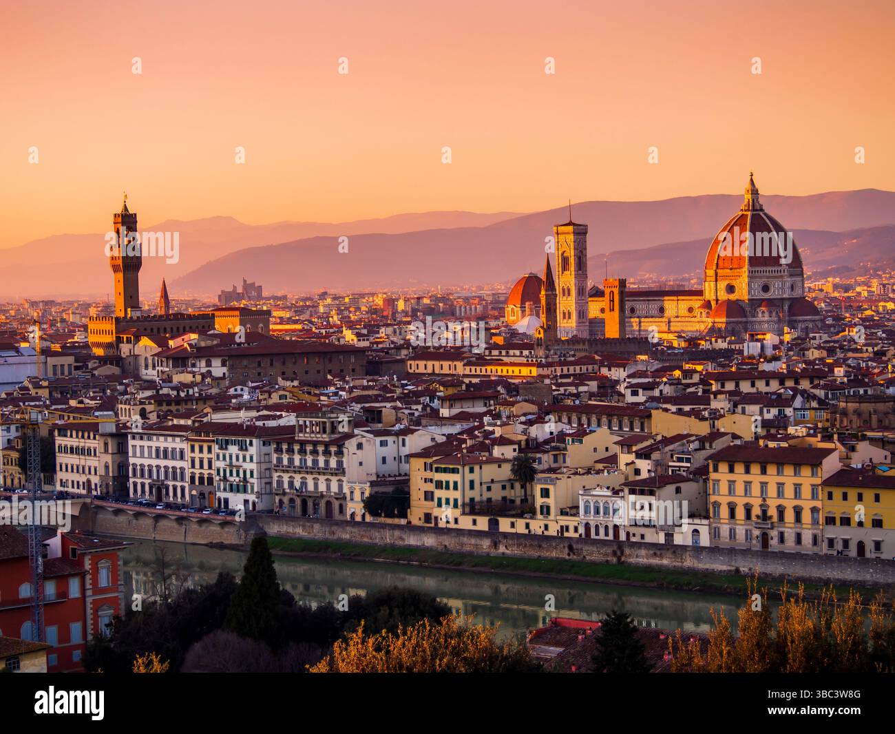 Italy, impressive skyline of Florence from Michelangelo Hill with ...