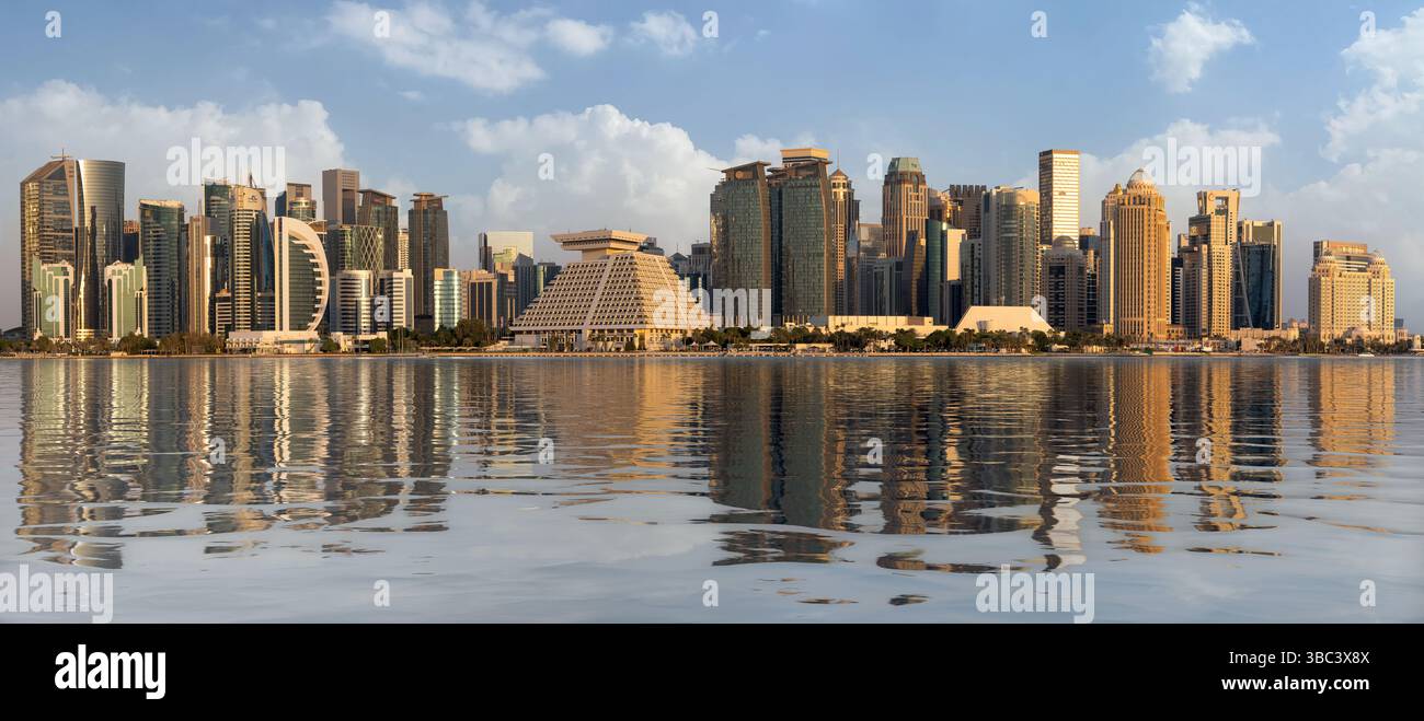 Doha, Qatar - January 03, 2025: Panoramic Doha Skyline early morning ...