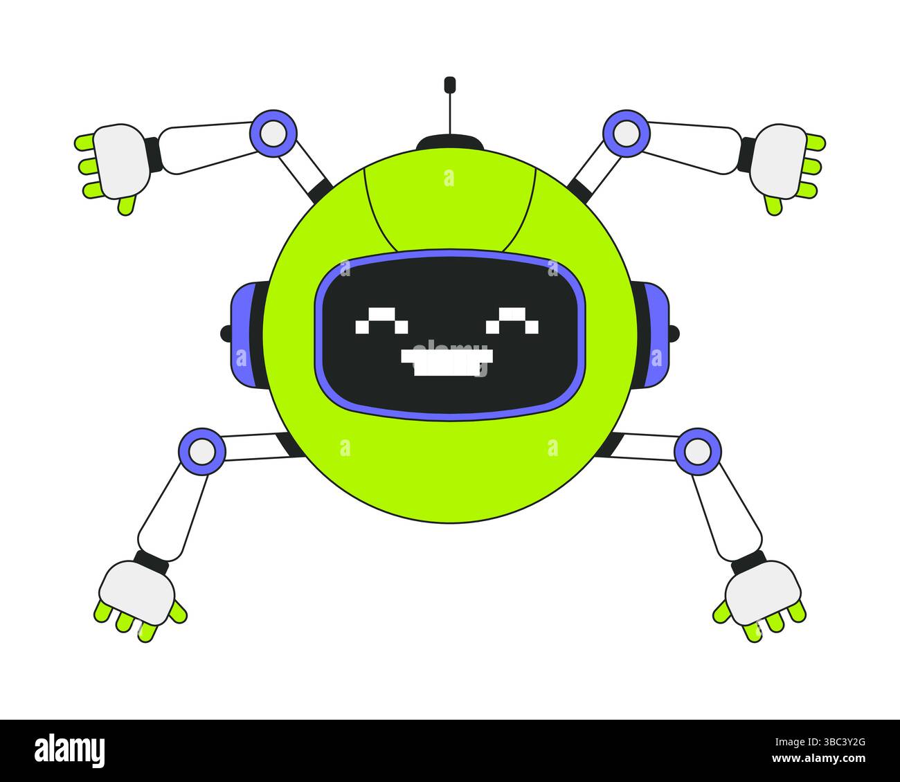 Robotics helper with pixelated smile 2D onboarding ui illustration ...