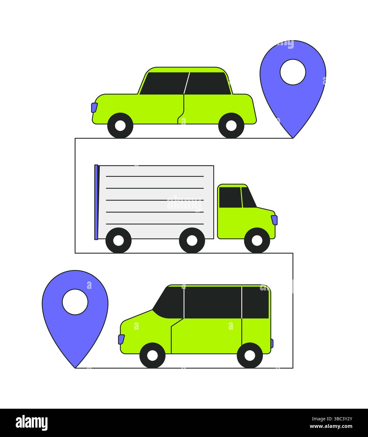 Vehicles tracking with location pins 2D onboarding ui illustration ...