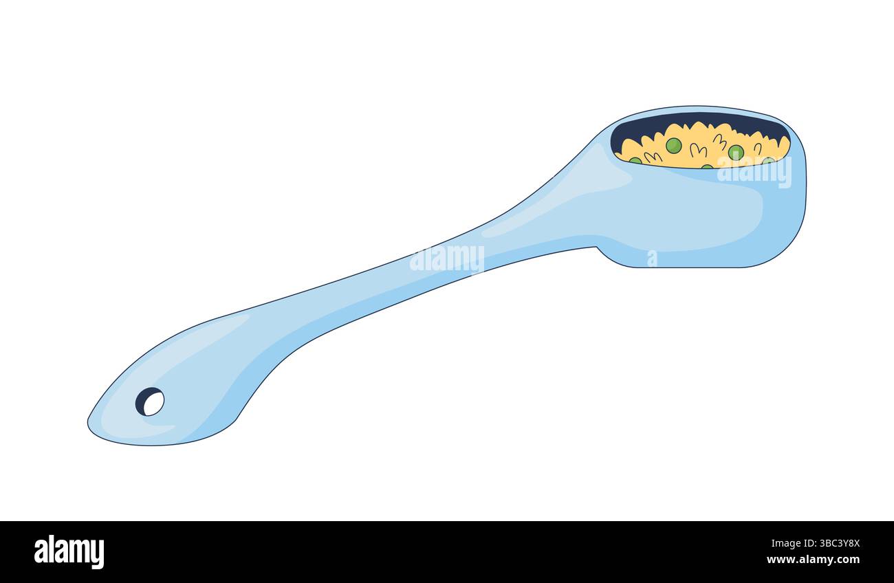 Spoon filled with cooked rice and peas 2D cartoon object Stock Vector ...