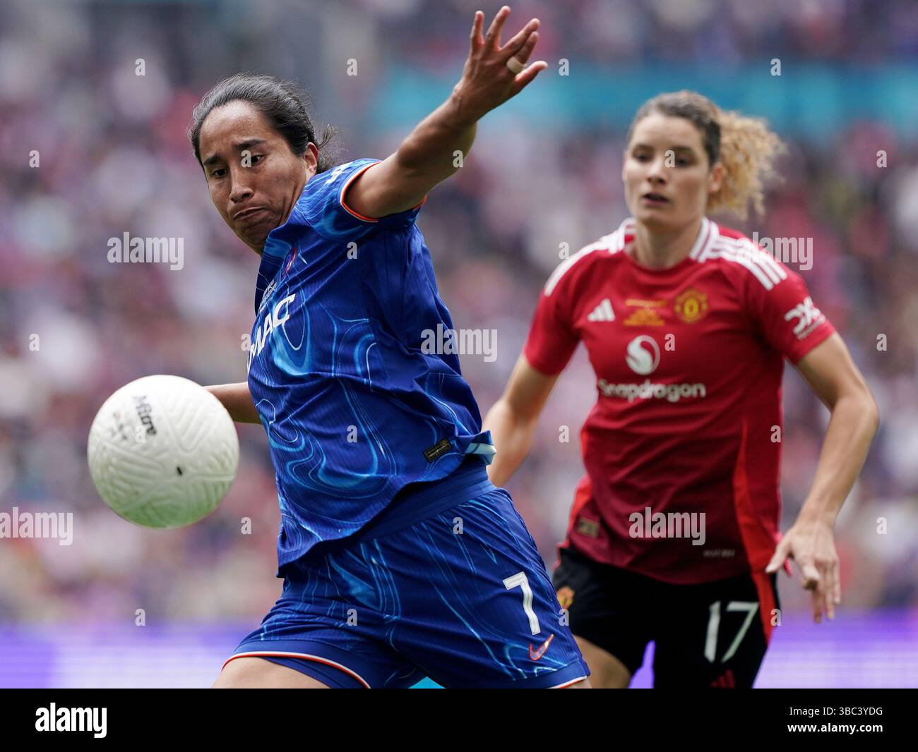 Chelsea's Mayra Ramirez (left) and Manchester United's Dominique ...