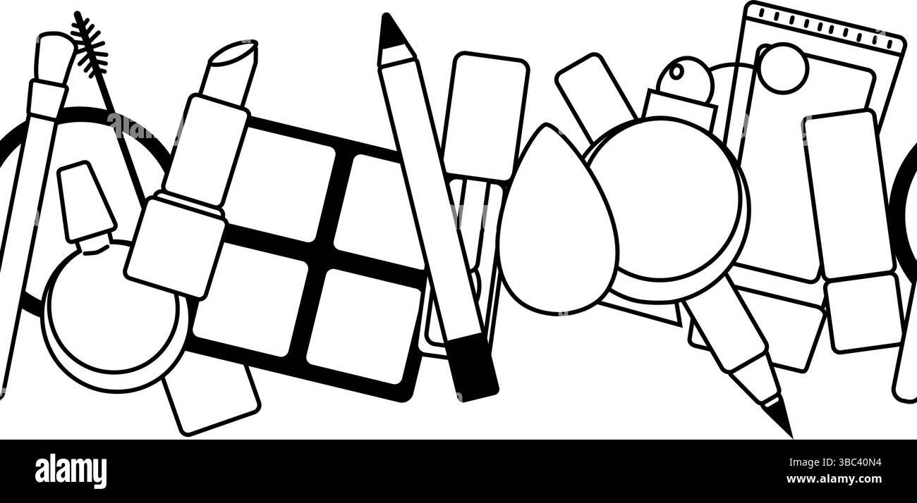 Decorative cosmetics Seamless horizontal border. Vector graphic line ...