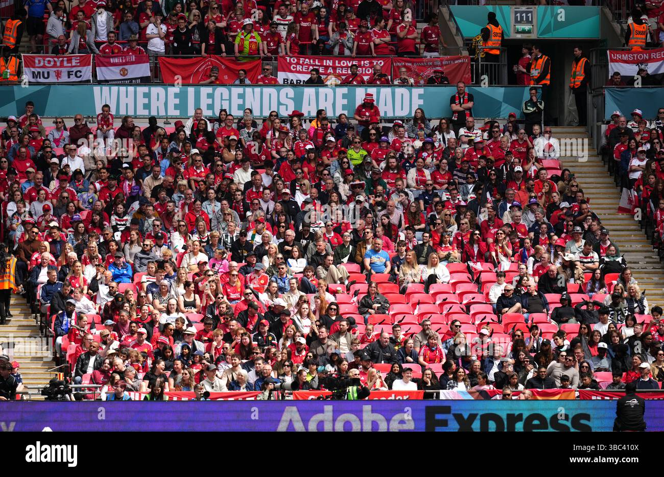A general view of the fans in the stadium, with various empty seats ...