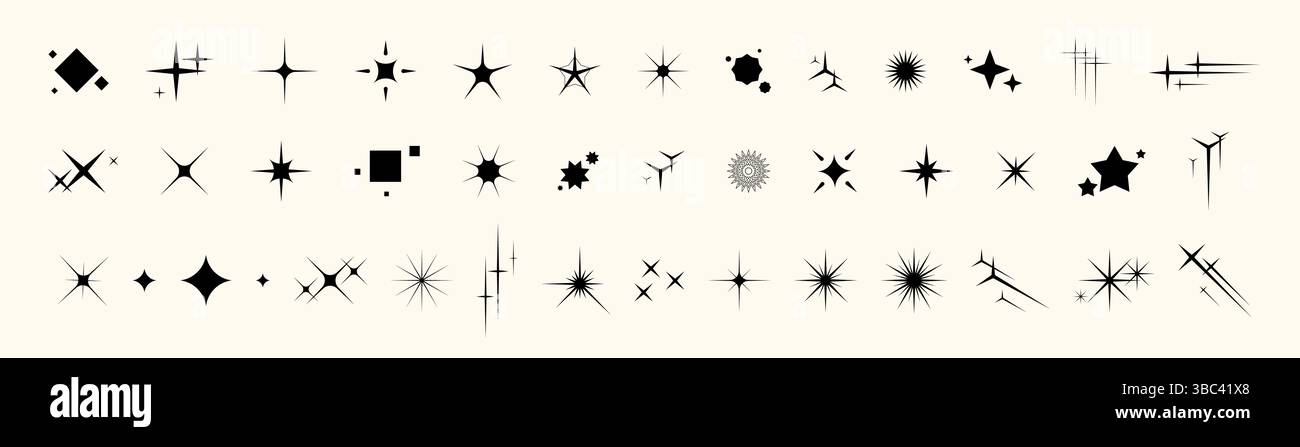 Retro star icon set with shiny spark, burst, and glitter effects. Y2K ...
