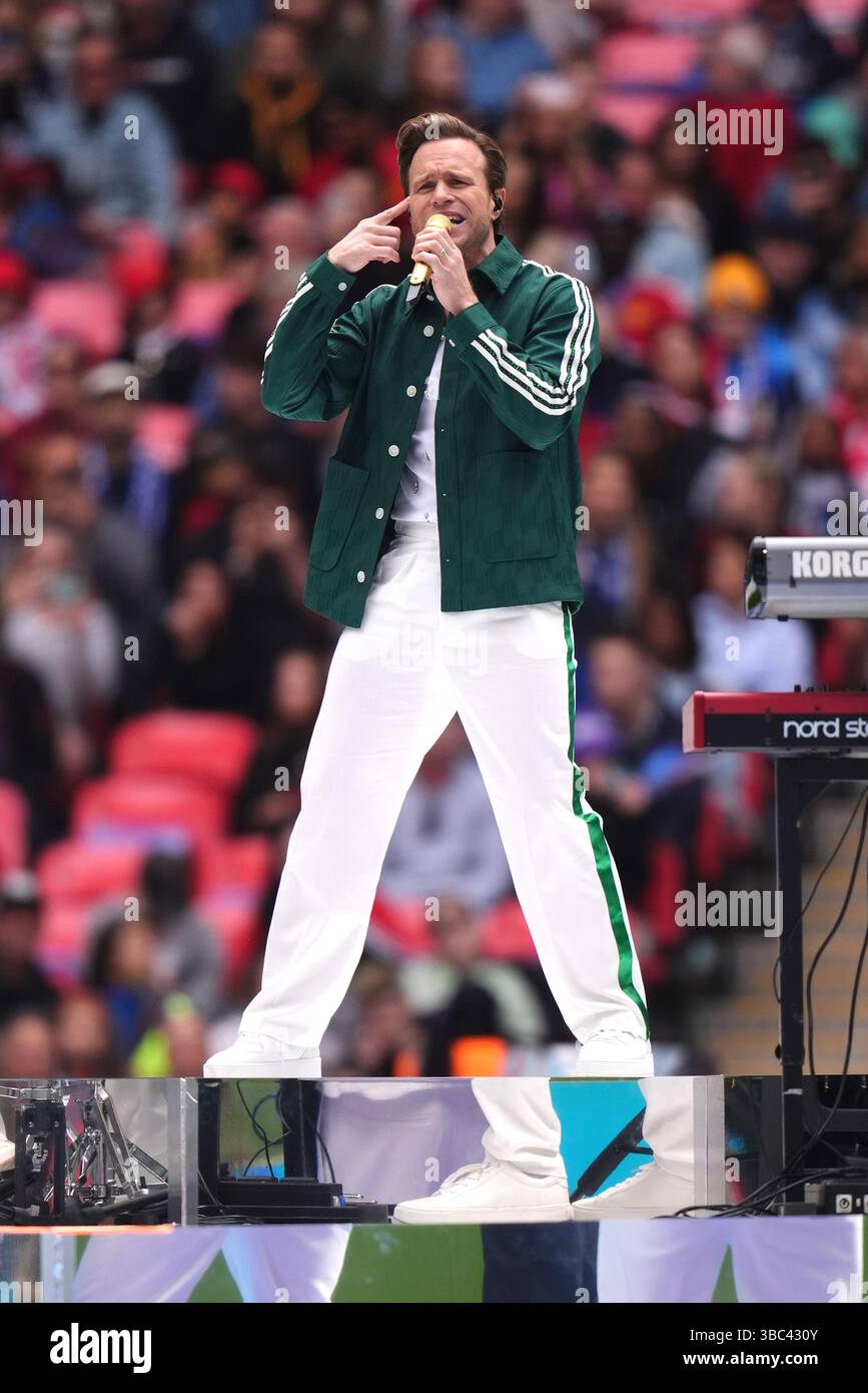 Singer Olly Murs performs before the Adobe Women's FA Cup Final match ...