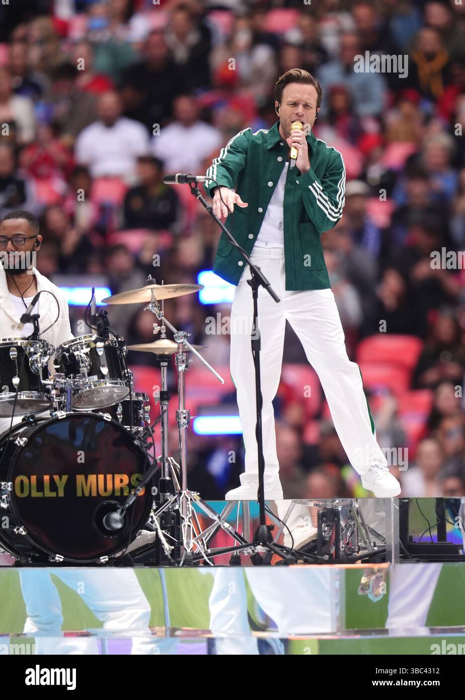 Singer Olly Murs performs before the Adobe Women's FA Cup Final match ...