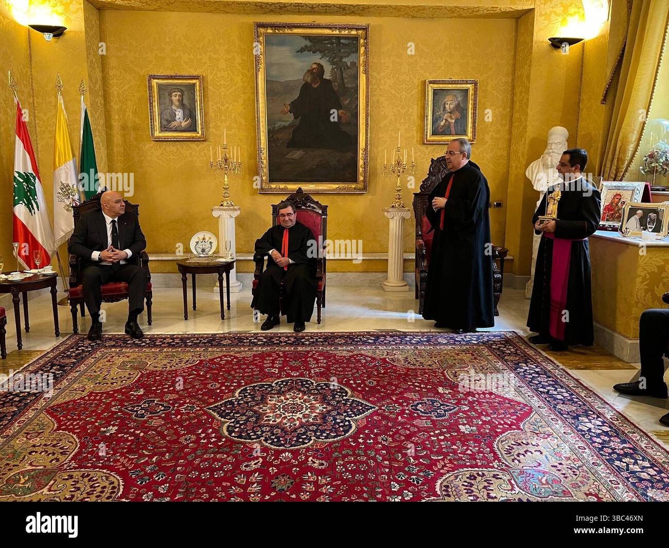 Lebanese President Joseph Aoun visits the headquarters of the Maronite ...