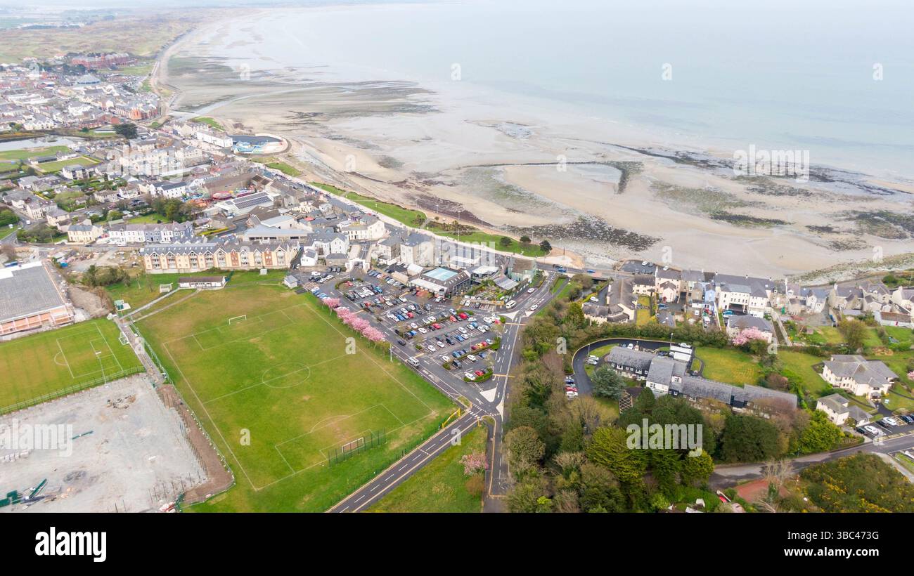 Aerial view of coast of Irish Sea and Mourne Mountains in Newcastle ...