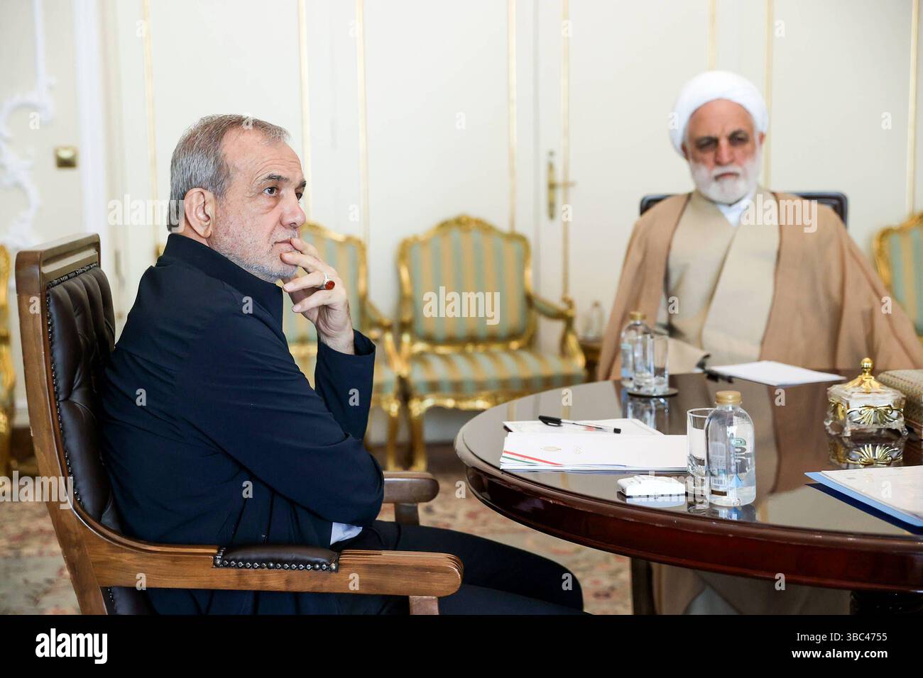 Iranian President, Masoud Pezeshkian, attends a meeting of heads of ...