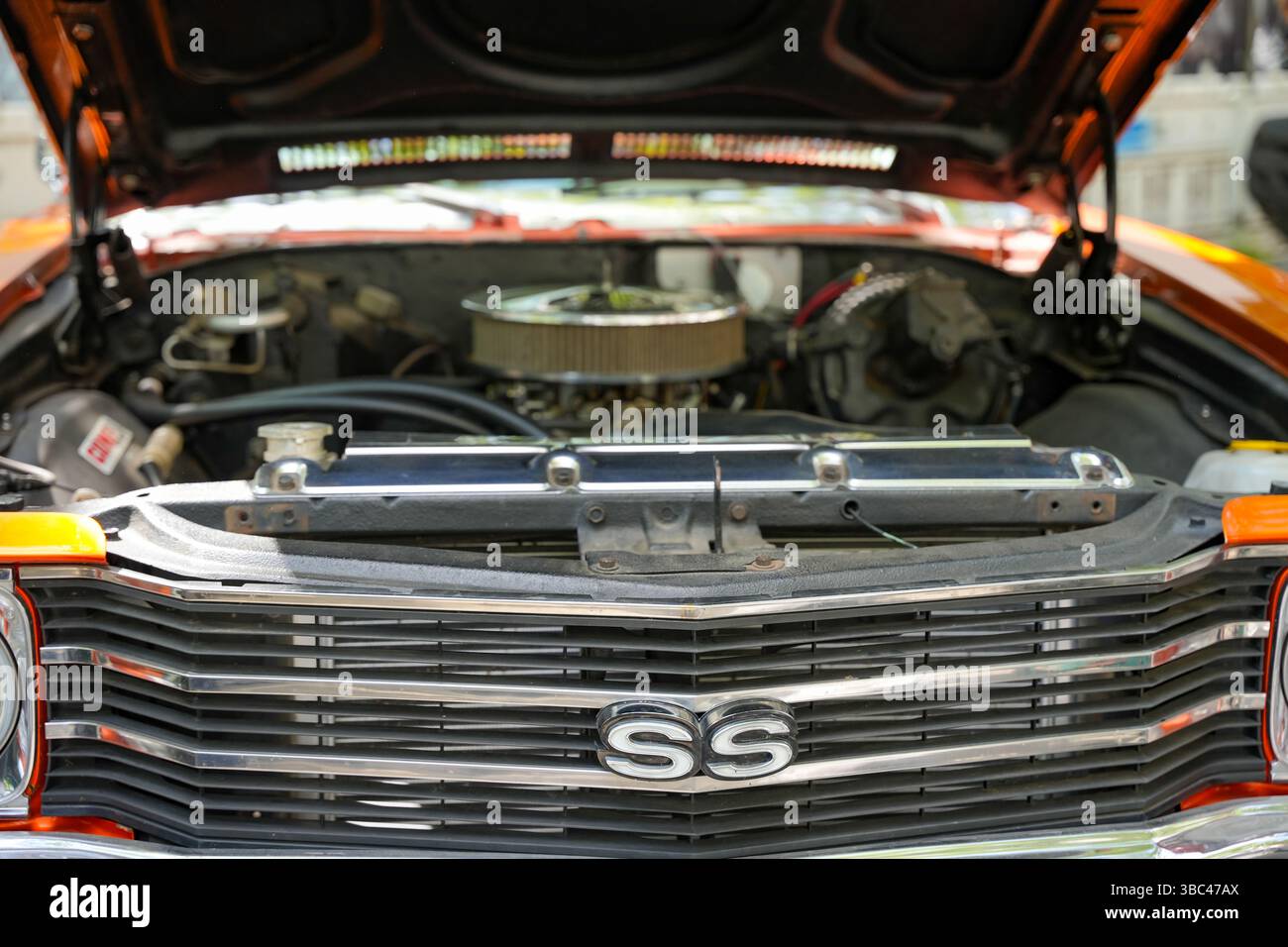 Germany Berlin May 11, 2025. Chevrolet SS engine compartment front view ...