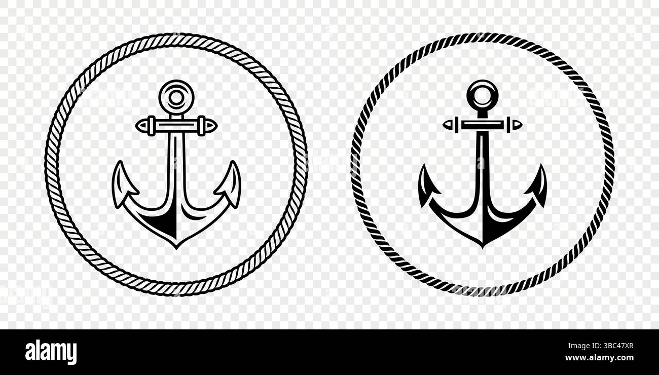 Black and White Anchor Icon Set. Flat Vector Monochrome Anchor Shapes ...