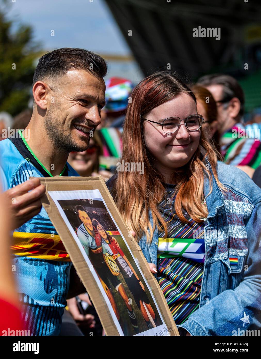 Harlequins' Danny Care (left) posing with a fan who he met 10 years ...