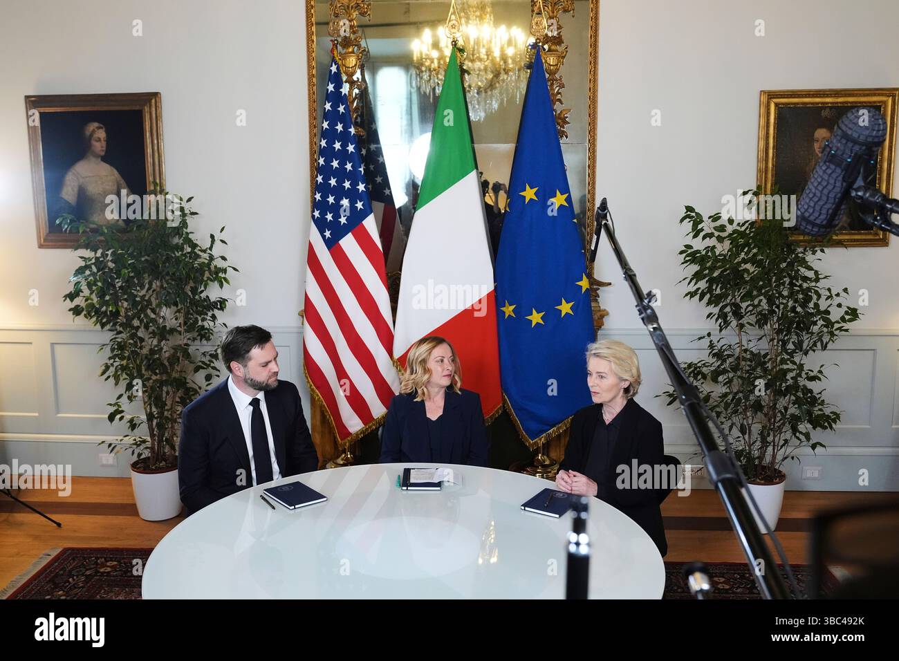 Vice President JD Vance, left, meets with Italy's Prime Minister ...