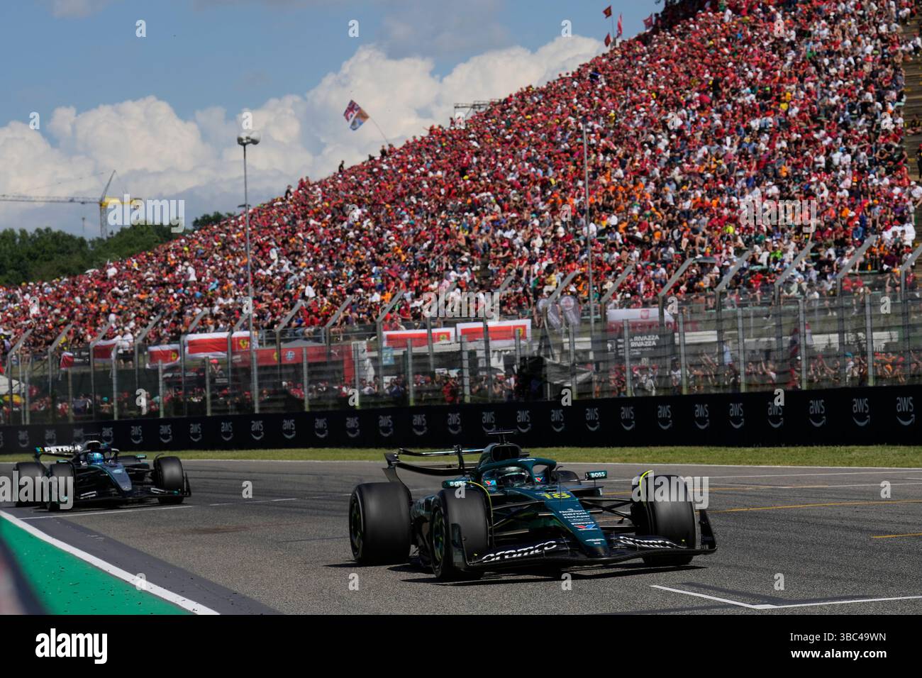 Aston Martin driver Lance Stroll of Canada steers his car during the ...