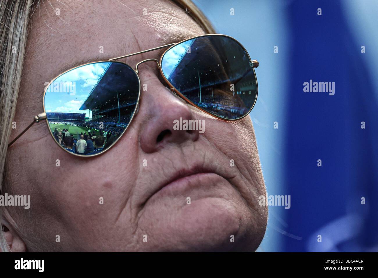 Liverpool, UK. 18th May, 2025. Refection of Goodison Park in Everton ...