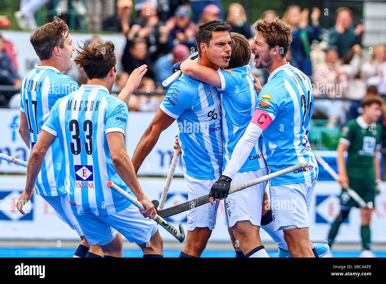 Gantoise's Alexander Hendrickx celebrates after scoring during a hockey ...