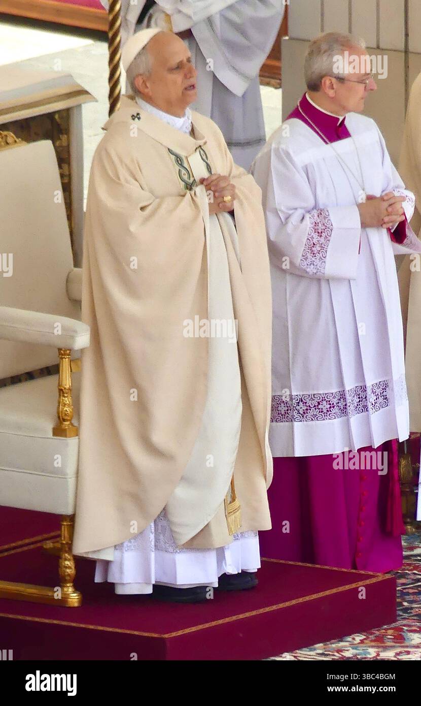 Vatican City, Vatican. May 18, 2025, Vatican, Italy: Pope leo xiv presides over inaugural mass ...