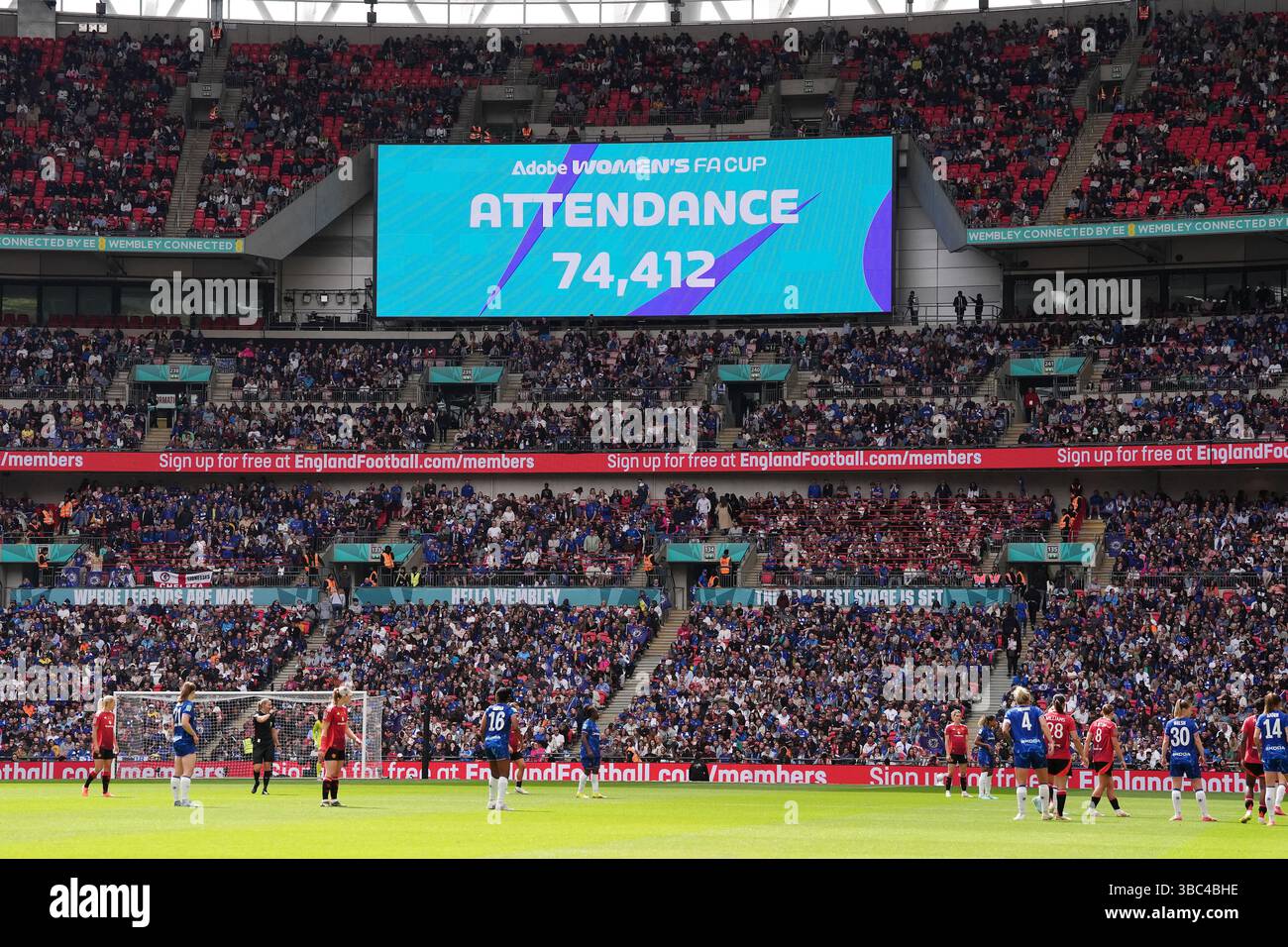 The attendance figure is shown on the big screen during the Adobe Women ...