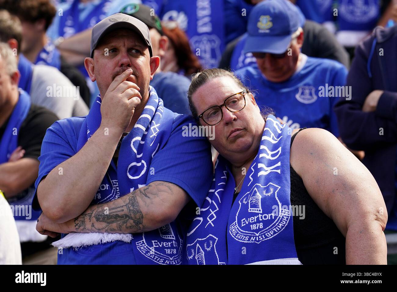 An Everton fan shows their emotions after the Premier League match at ...