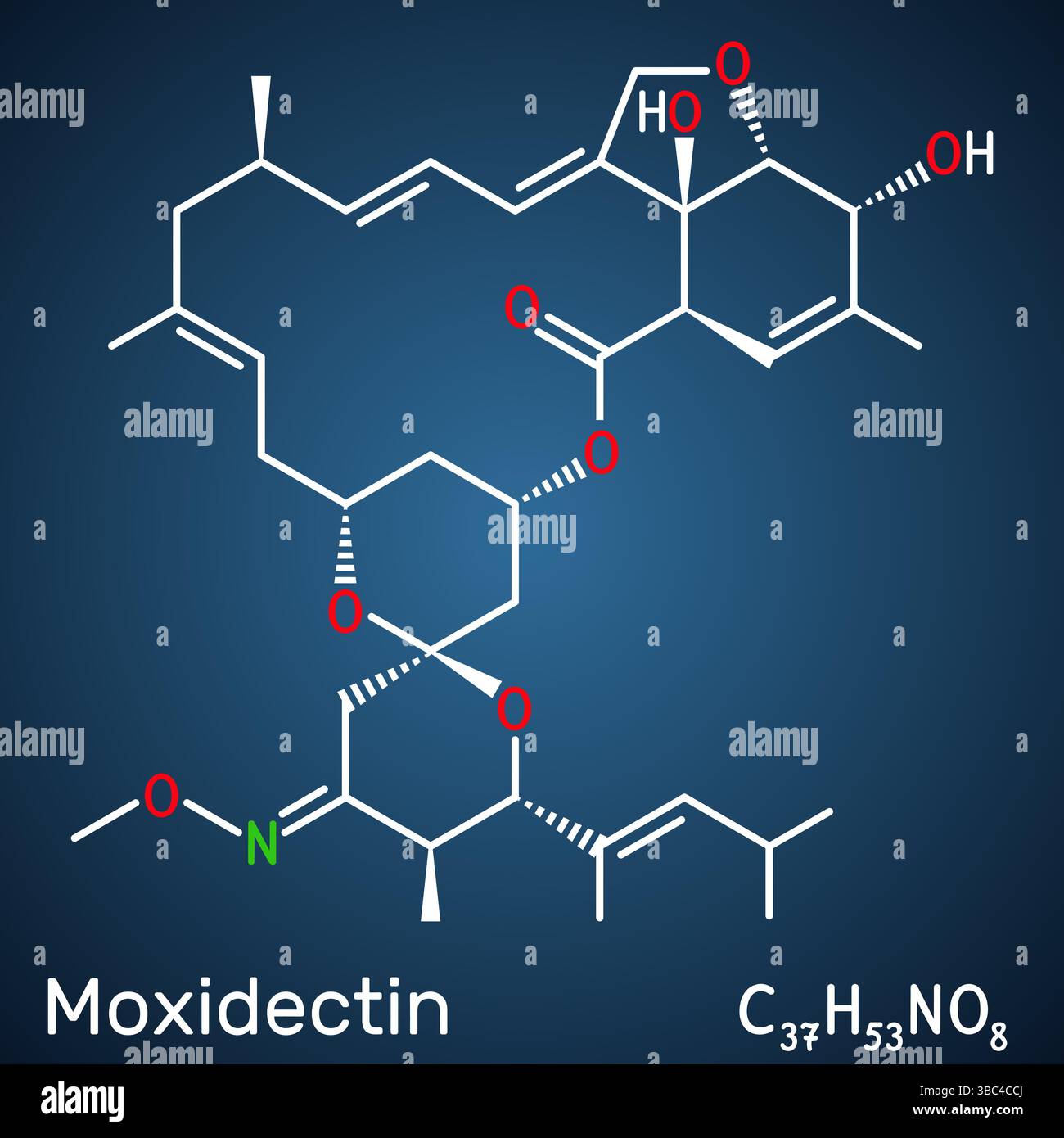 Moxidectin macrocyclic lactone drug molecule. Antiparasitic agent in ...