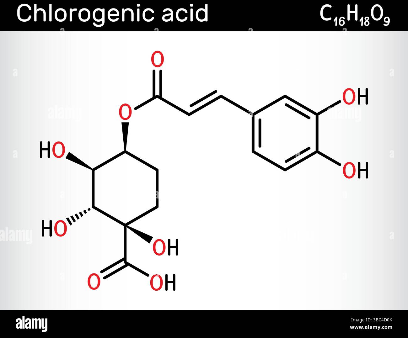 Chlorogenic acid molecule. Chemical structure of plant-based polyphenol ...