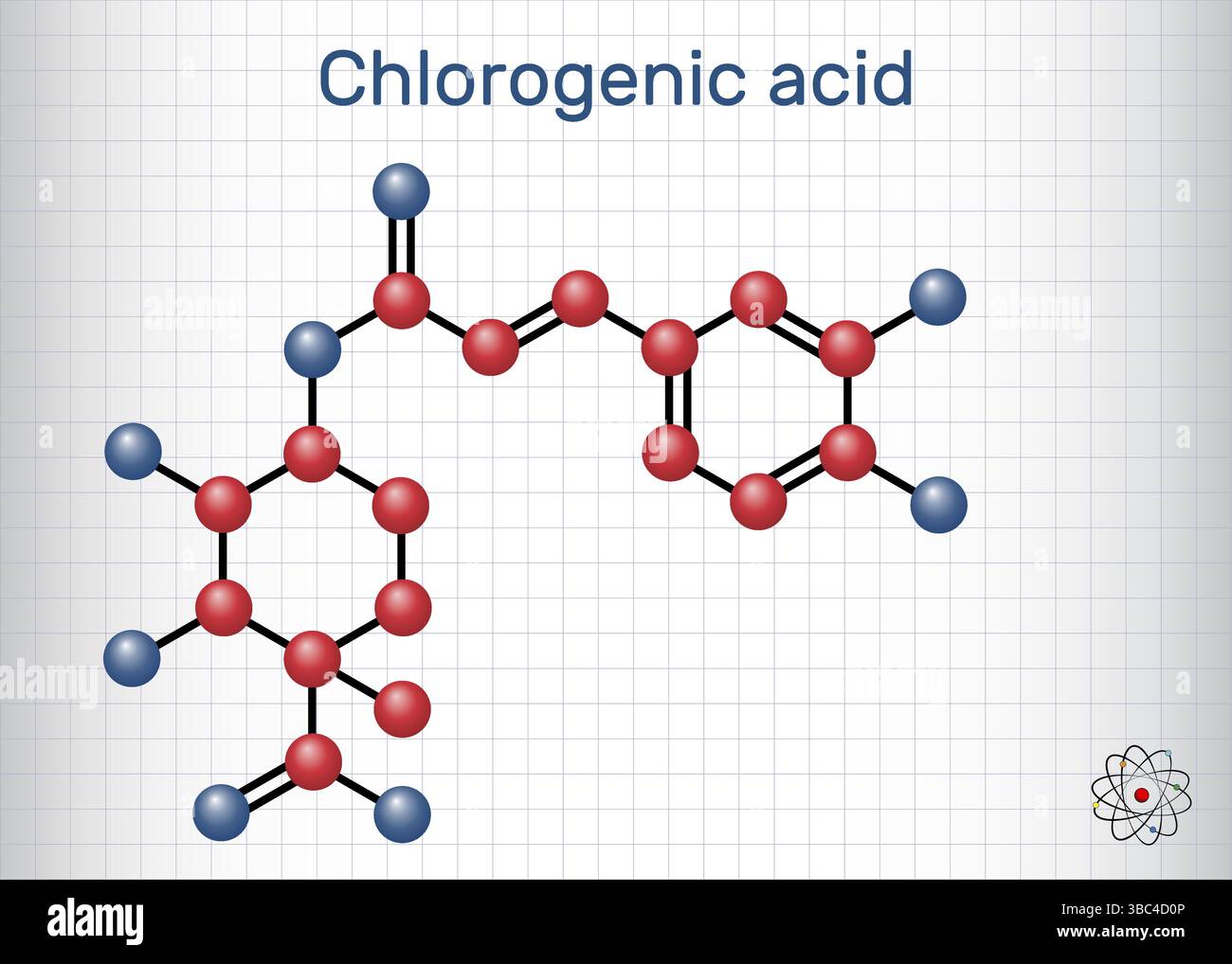 Chlorogenic acid molecule. Chemical structure of plant-based polyphenol ...