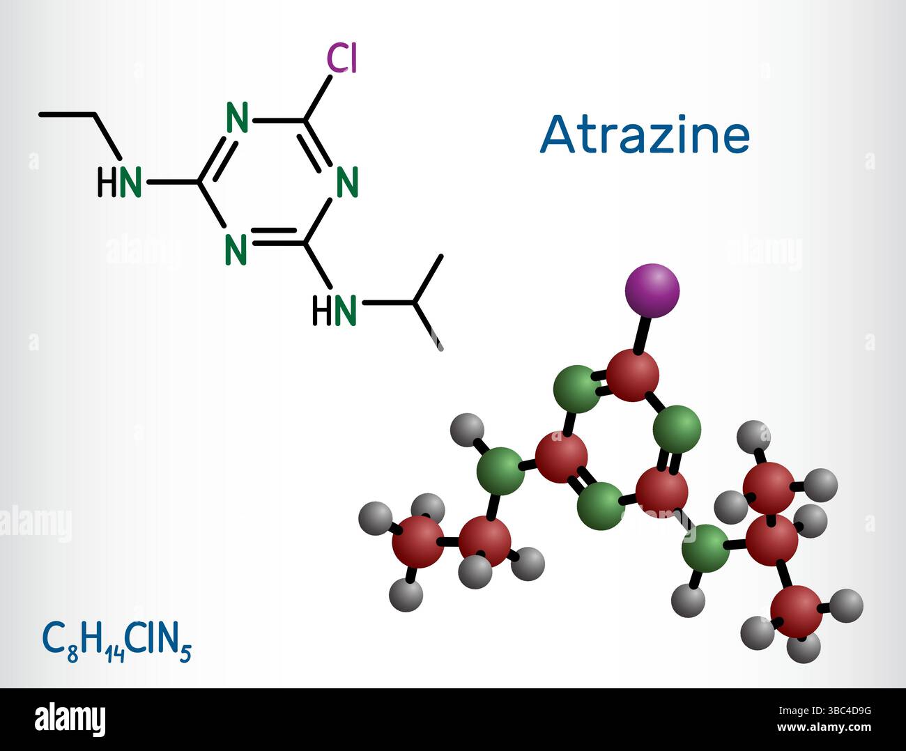 Atrazine molecule. Triazine herbicide used in agriculture for weed ...