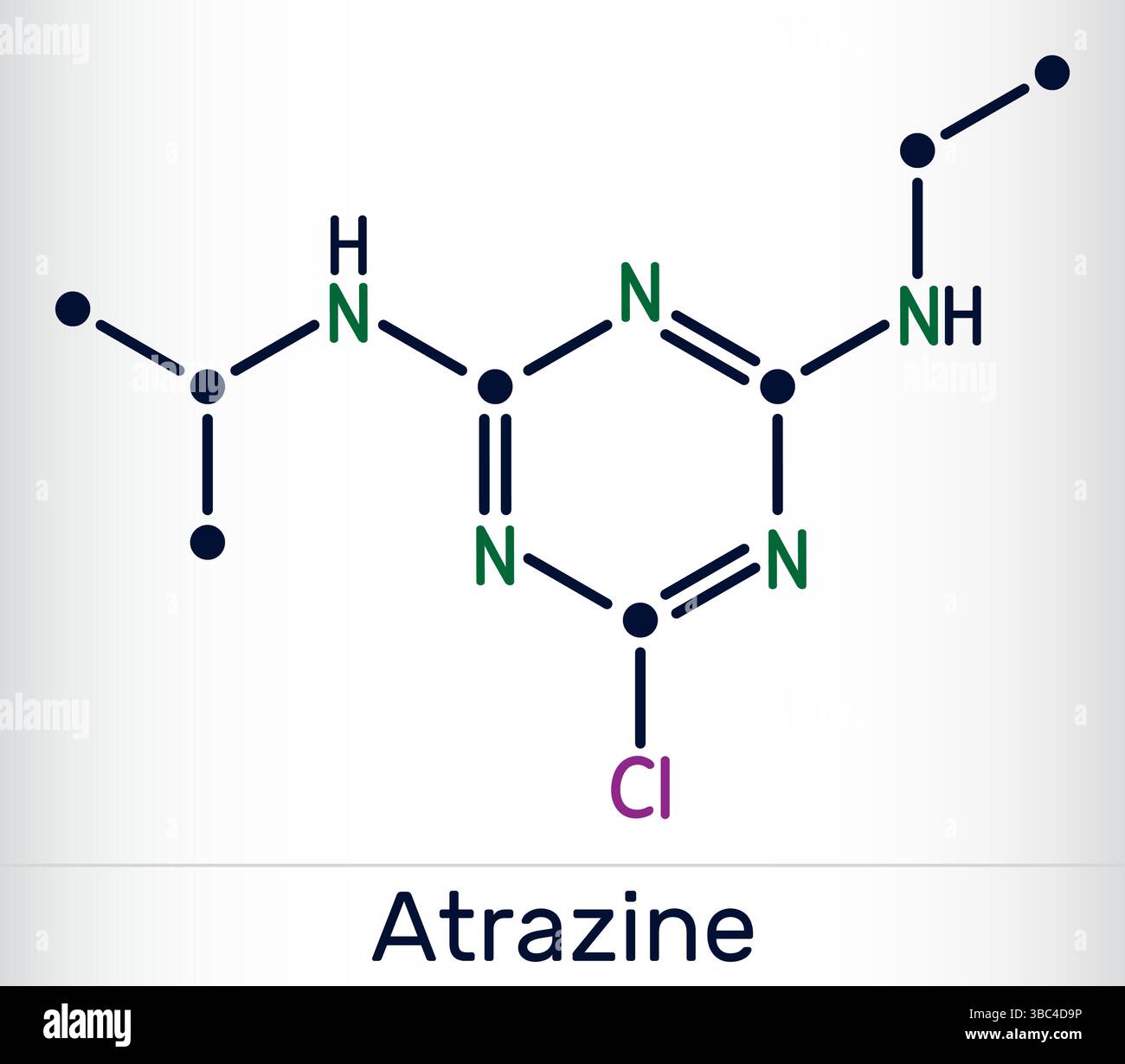 Atrazine molecule. Triazine herbicide used in agriculture for weed ...