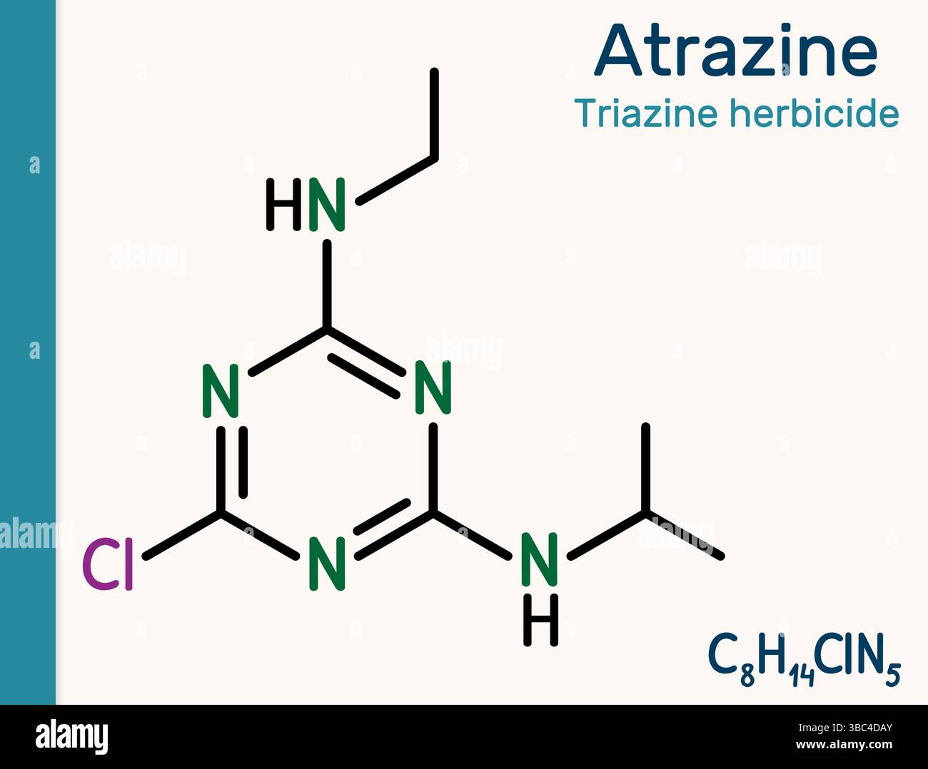 Atrazine molecule. Triazine herbicide used in agriculture for weed ...