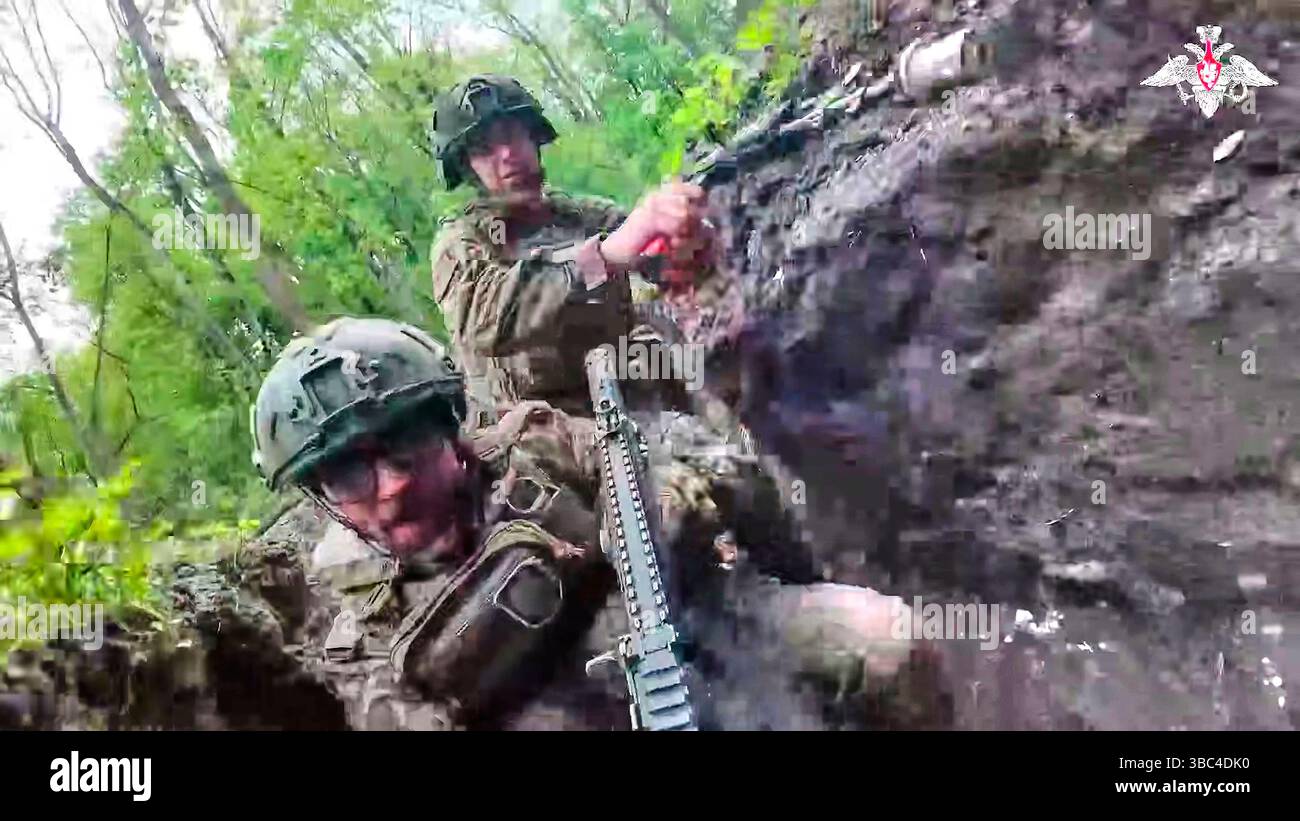 In this photo taken from video distributed by the Russian Defense ...