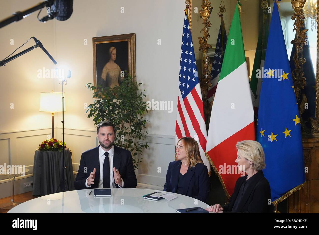 Vice President JD Vance, from left, Italy's Prime Minister Giorgia ...