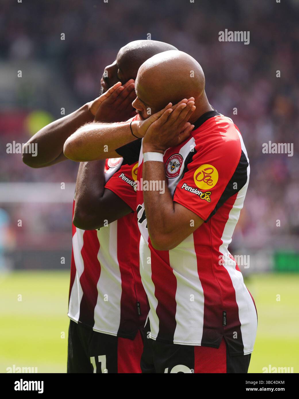 Brentford's Bryan Mbeumo celebrates scoring their side's first goal of ...