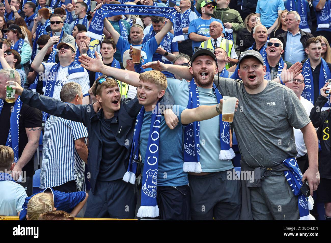 Group of Everton fans celebrating the legacy and leaving Goodison Park ...