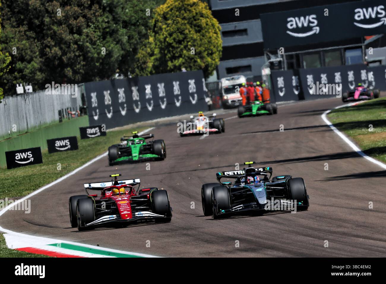 Imola, Italy. 18th May, 2025. Lewis Hamilton (GBR) Ferrari SF-25 and Andrea Kimi Antonelli (ITA ...