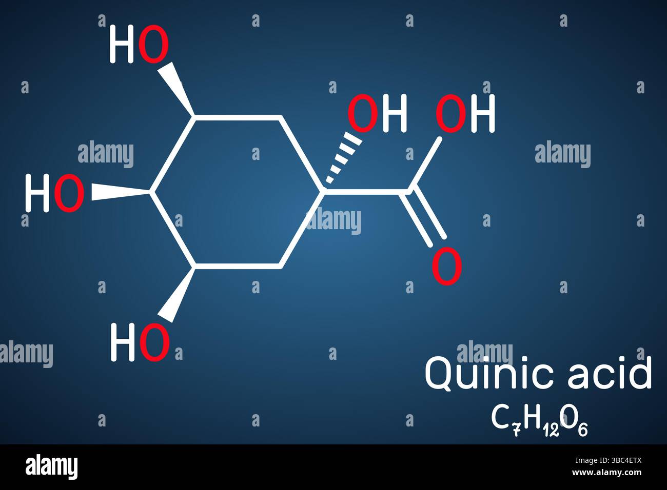 Quinic acid molecule. Natural plant-derived compound with antioxidant ...