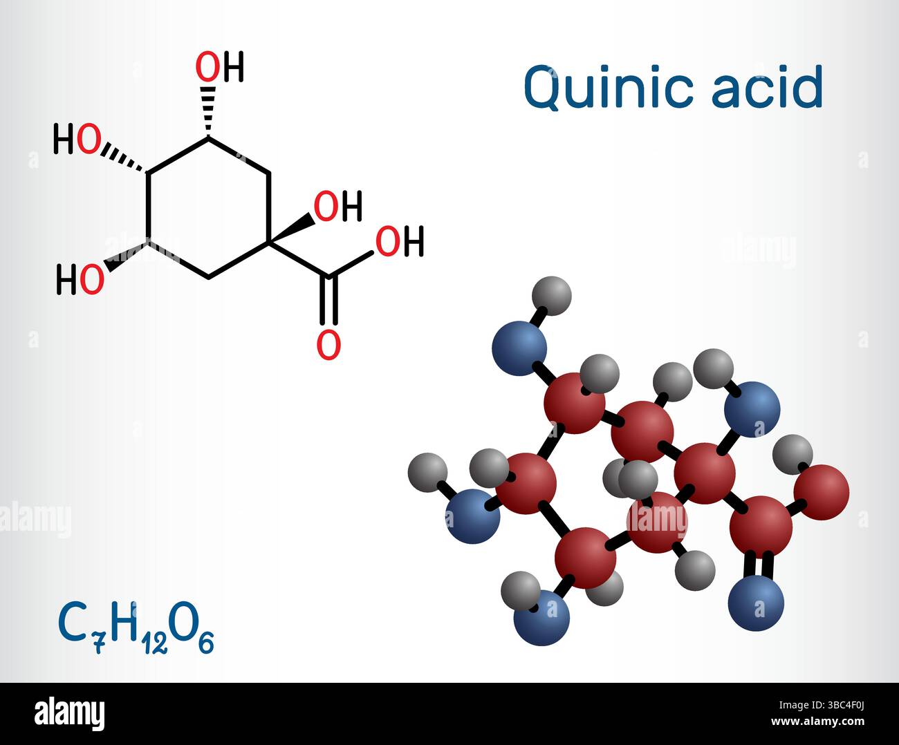 Quinic acid molecule. Natural plant-derived compound with antioxidant ...