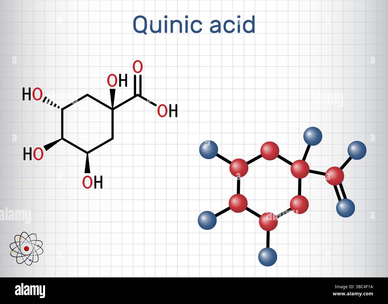 Quinic acid molecule. Natural plant-derived compound with antioxidant ...