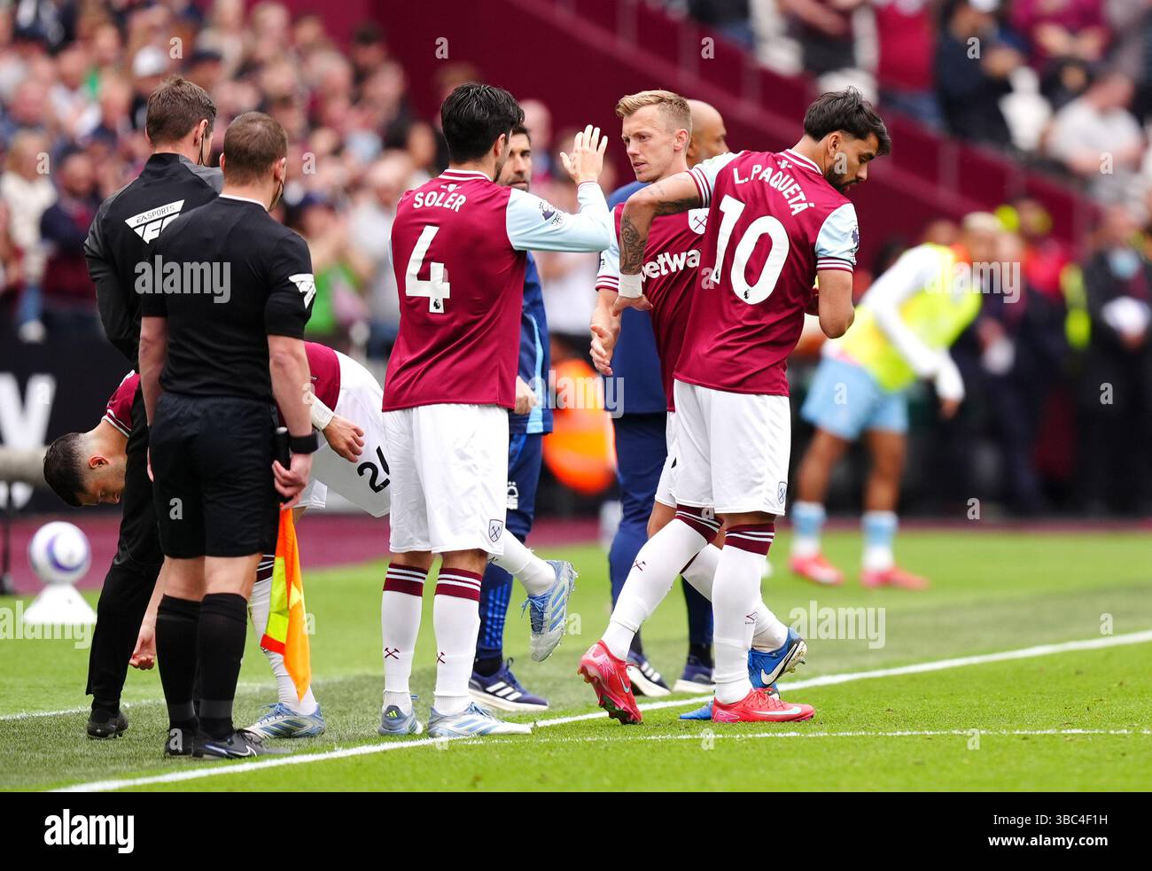 West Ham United's Carlos Soler and Lucas Paqueta substituted on during ...