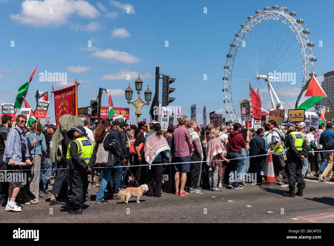 London, UK. 17th May, 2025. Pro-Palestinian protesters cross ...
