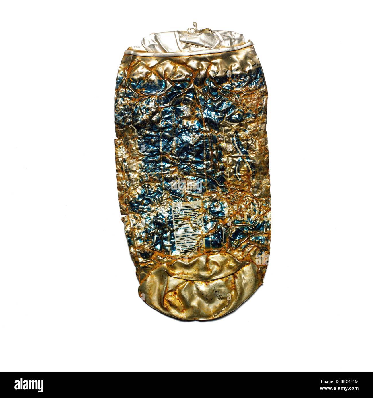 A crushed beer can rests on a white background, highlighting issues of ...