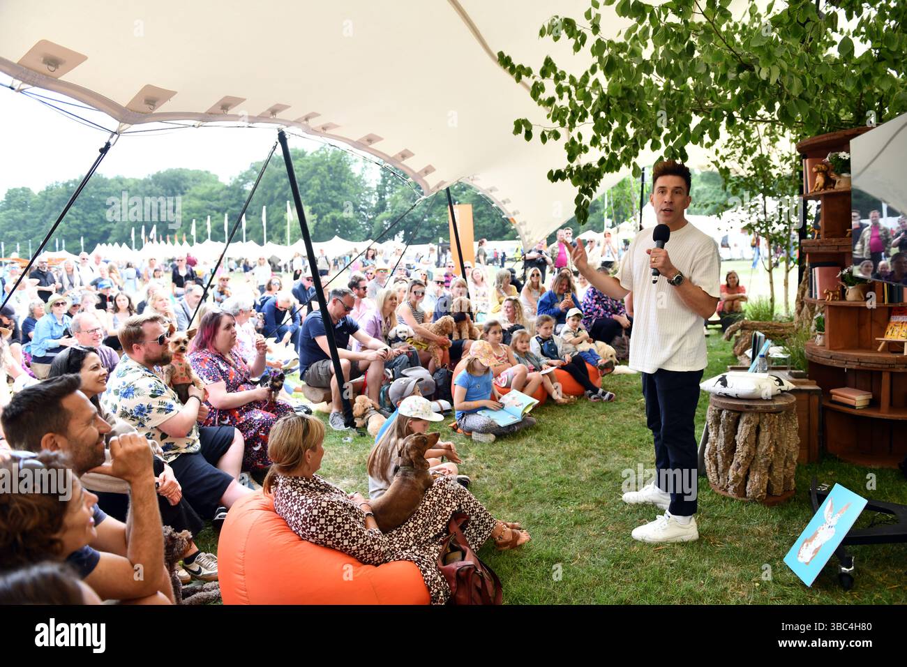 Comedian Russell Kane speaking at literacy corner at Goodwoof, held at the Goodwood Estate in ...
