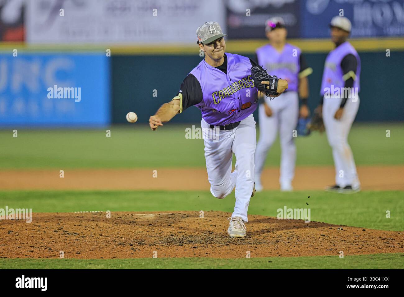 Hickory, NC: Hickory Crawdads pitcher Jake Jekielek (13) warms up in ...