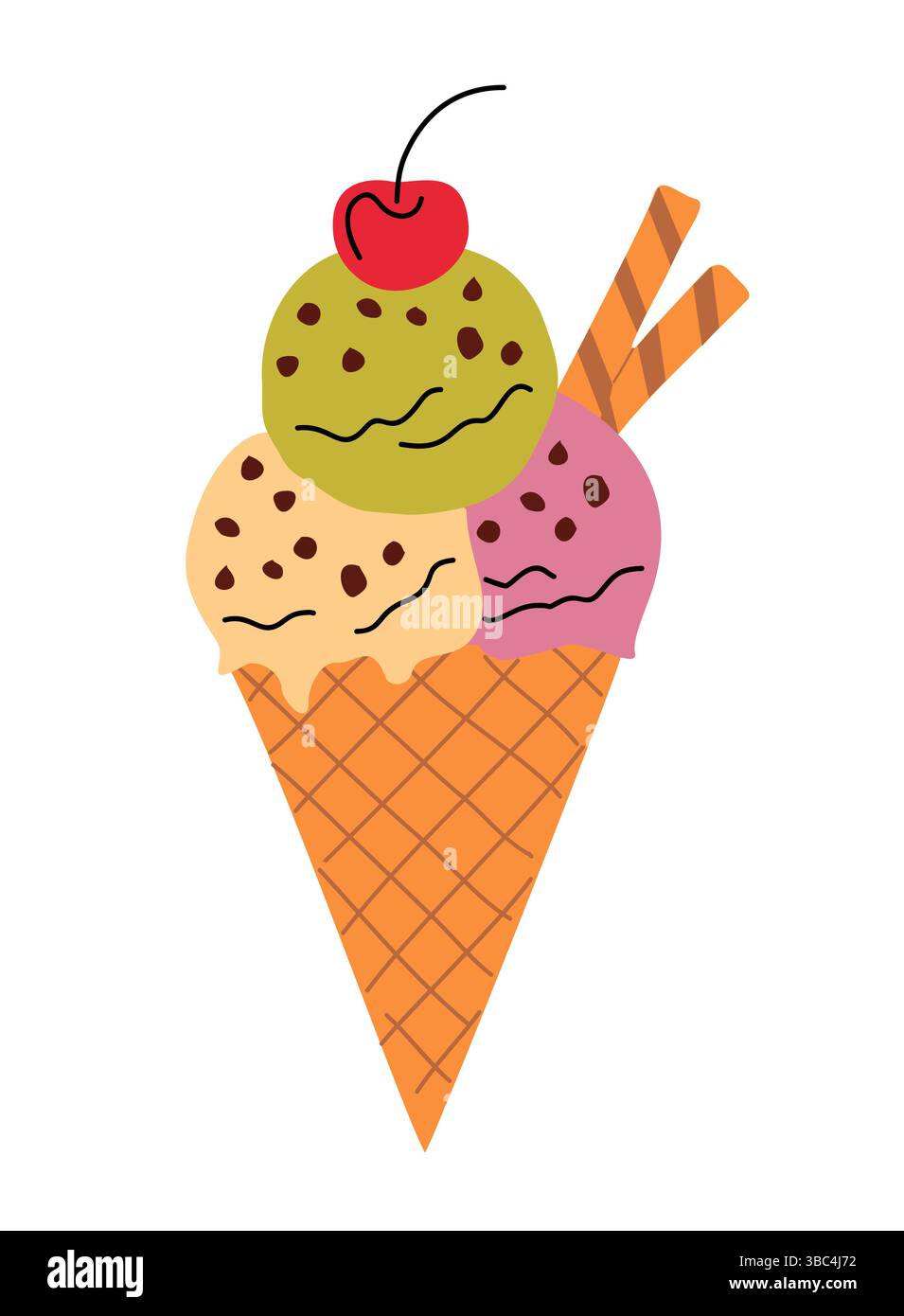 Cute ice cream cone with three colorful scoops Stock Vector Image & Art ...