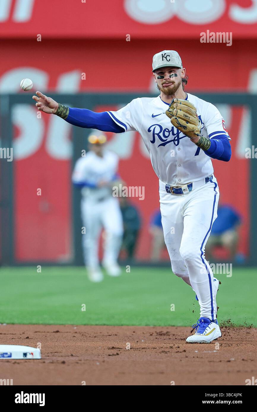 May 17, 2025: Kansas City Royals shortstop Bobby Witt Jr. (7) throws to ...